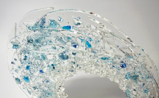 Vitreus Art - Tempest freestanding fused glass art on a wooden plinth